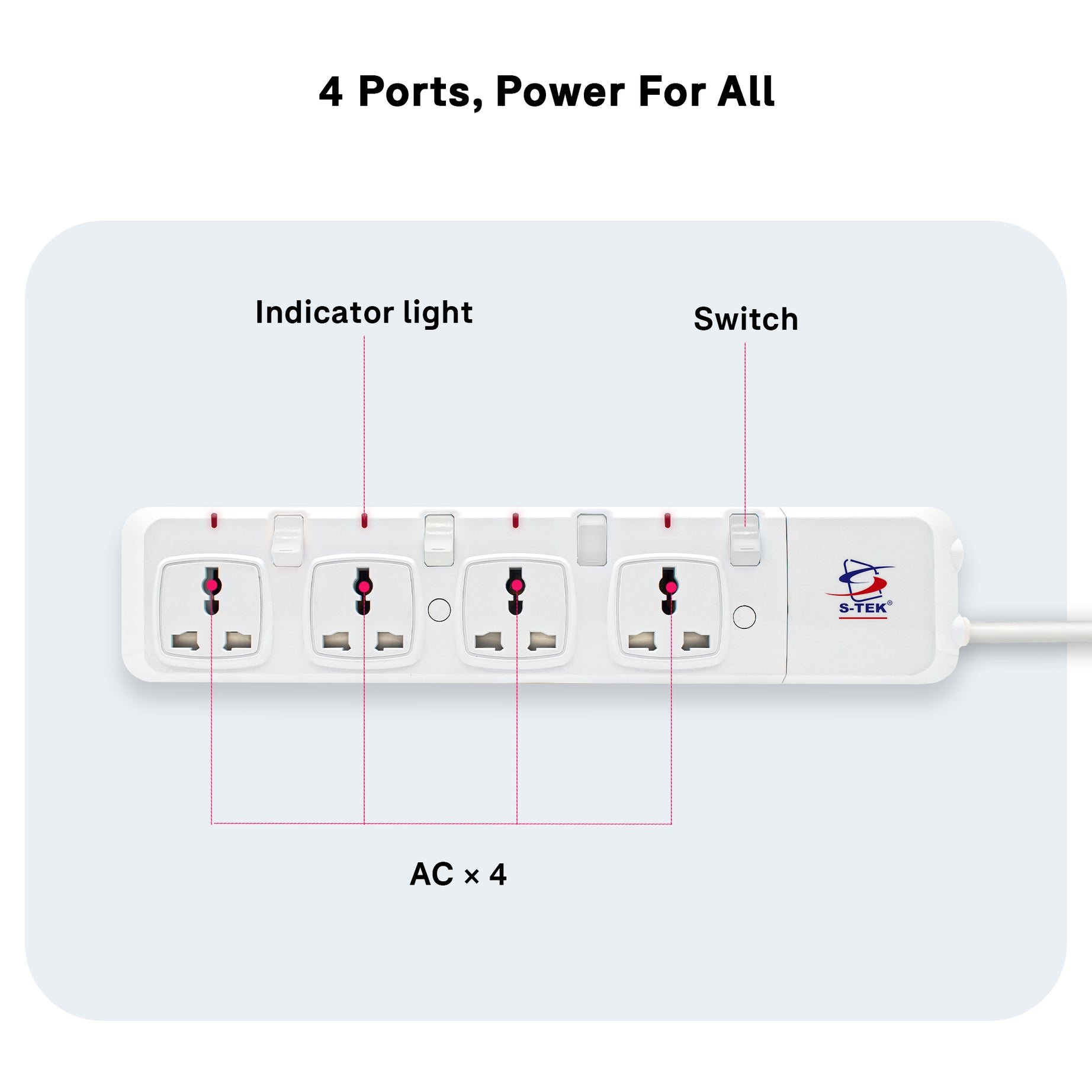S-TEK Universal Power Extension Socket with Individual Switch ...
